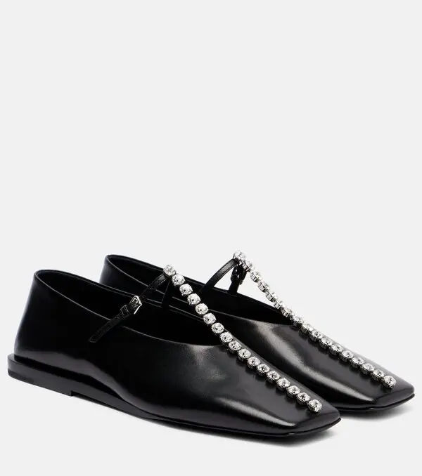JIL SANDER Crystal-embellished Leather Ballet Flats