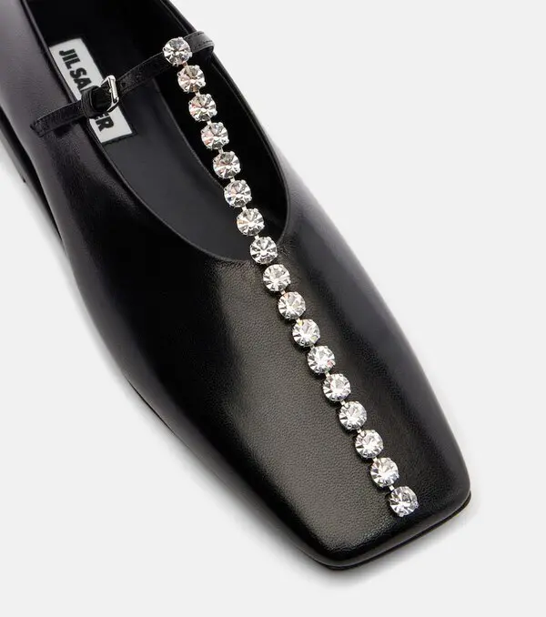JIL SANDER Crystal-embellished Leather Ballet Flats