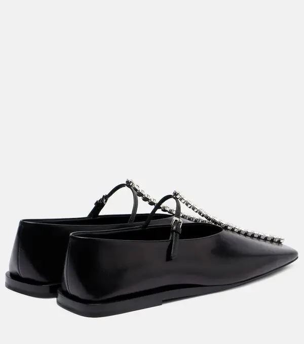 JIL SANDER Crystal-embellished Leather Ballet Flats