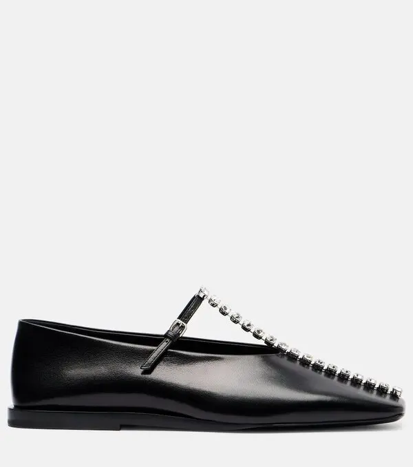 JIL SANDER Crystal-embellished Leather Ballet Flats