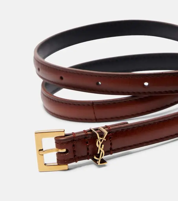 Saint Laurent Cassandre Leather Belt - Brown