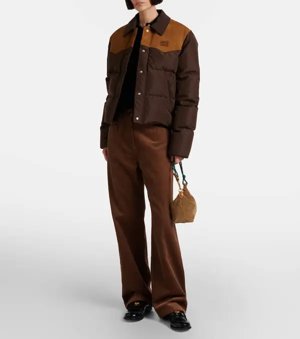 Miu Miu Suede-trimmed Down Jacket - Brown