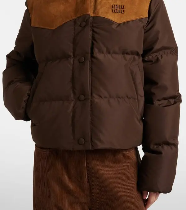 Miu Miu Suede-trimmed Down Jacket - Brown