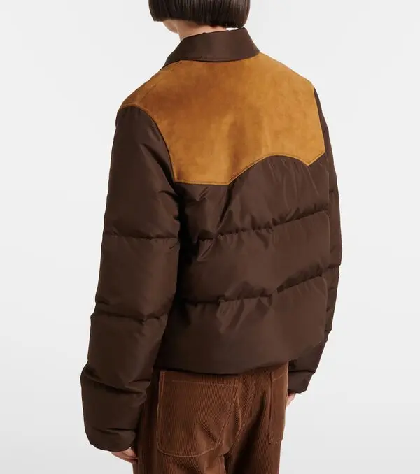 Miu Miu Suede-trimmed Down Jacket - Brown