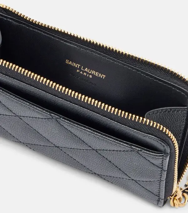 Saint Laurent Cassandre Bijou Quilted Leather Card Case - Black