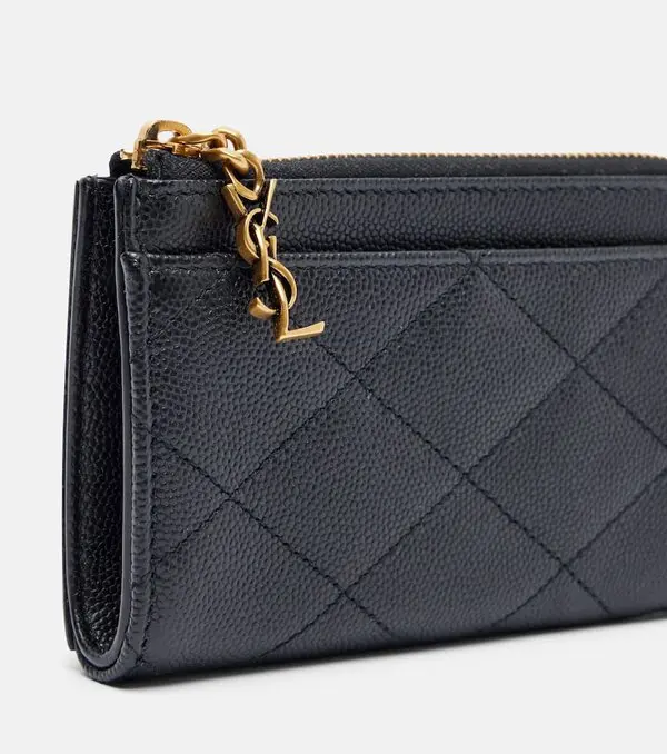 Saint Laurent Cassandre Bijou Quilted Leather Card Case - Black