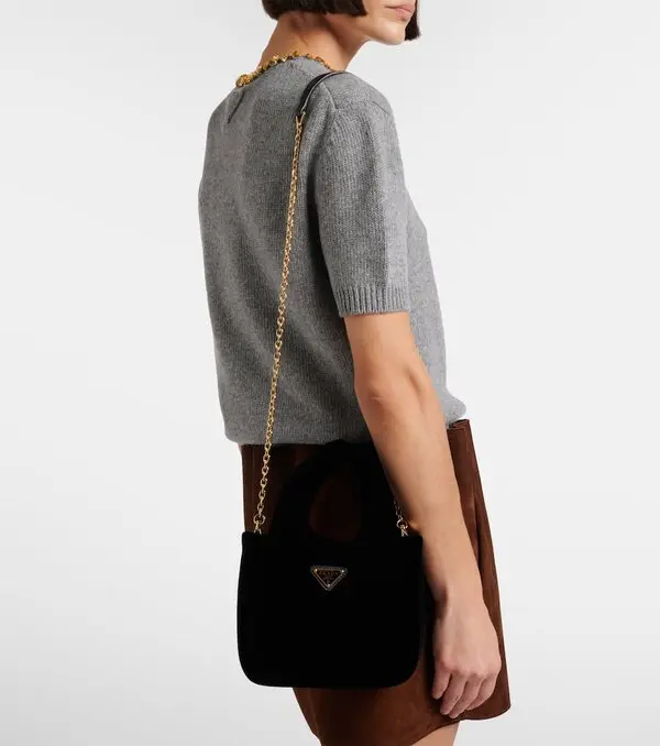 Prada Mini Velvet Top-handle Bag - Black