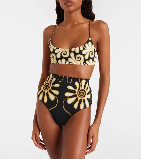 CALA DE LA CRUZ Isla Printed Bikini Top - Black