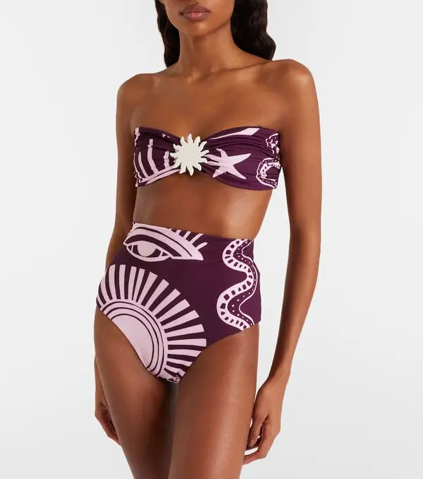 CALA DE LA CRUZ Maple Printed Bandeau Bikini Top - Purple