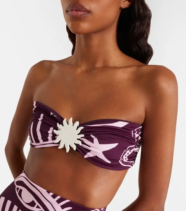 CALA DE LA CRUZ Maple Printed Bandeau Bikini Top - Purple