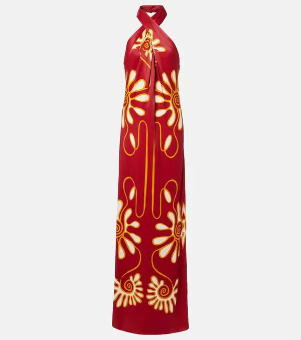 CALA DE LA CRUZ Oliviera Printed Halterneck Maxi Dress - Red
