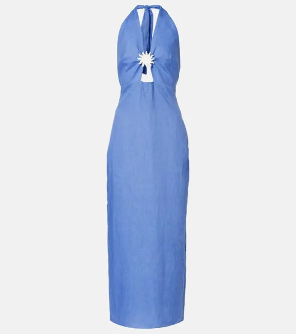 CALA DE LA CRUZ Orly Cutout Linen Maxi Dress - Blue