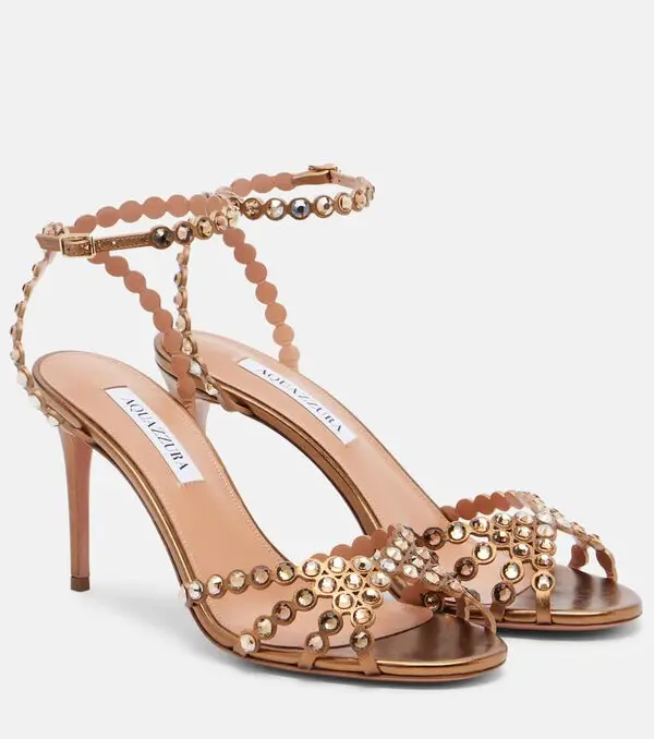 AQUAZZURA Tequila Embellished Leather Sandals