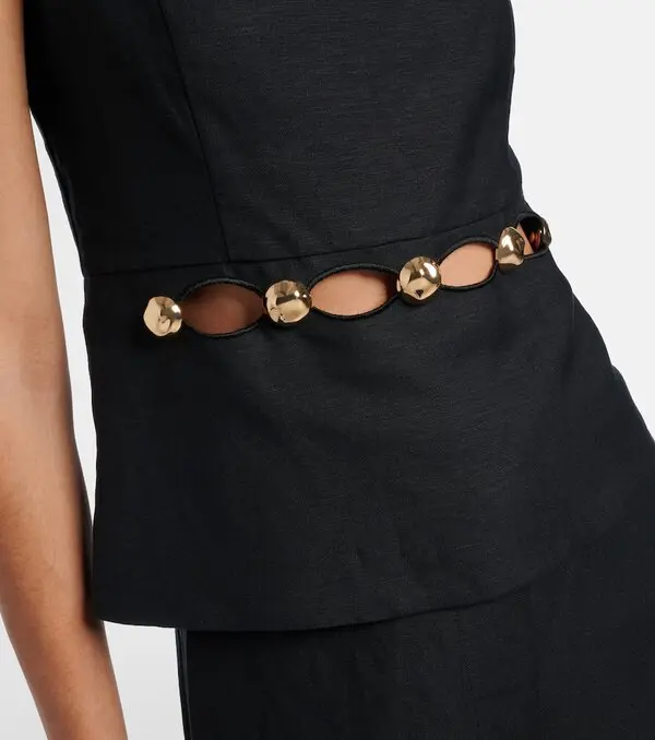 Simkhai Cutout Embellished Linen-blend Camisole - Black