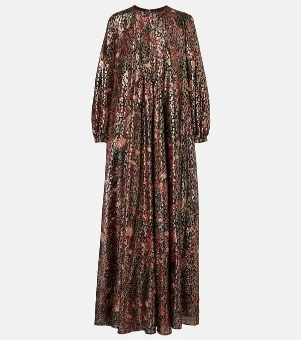 Max Mara Zinnia Metallic Silk-blend Maxi Dress - Brown