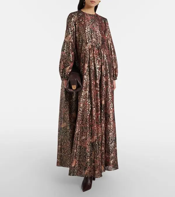 Max Mara Zinnia Metallic Silk-blend Maxi Dress