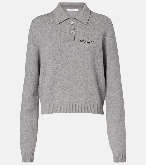 Givenchy Logo Wool And Cashmere Polo Sweater - Grey