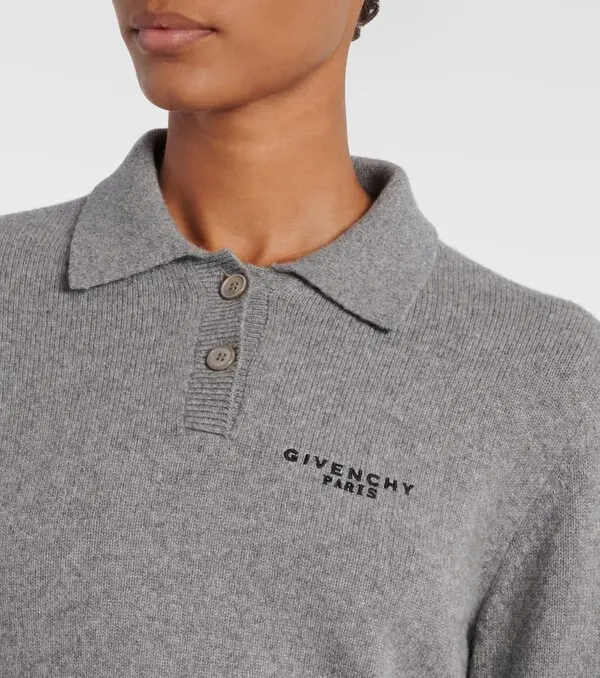 Givenchy Logo Wool And Cashmere Polo Sweater - Grey