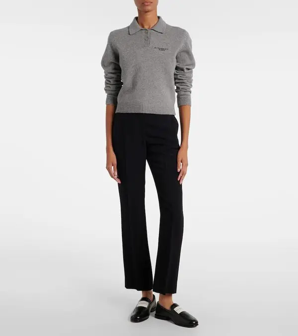 Givenchy Logo Wool And Cashmere Polo Sweater - Grey