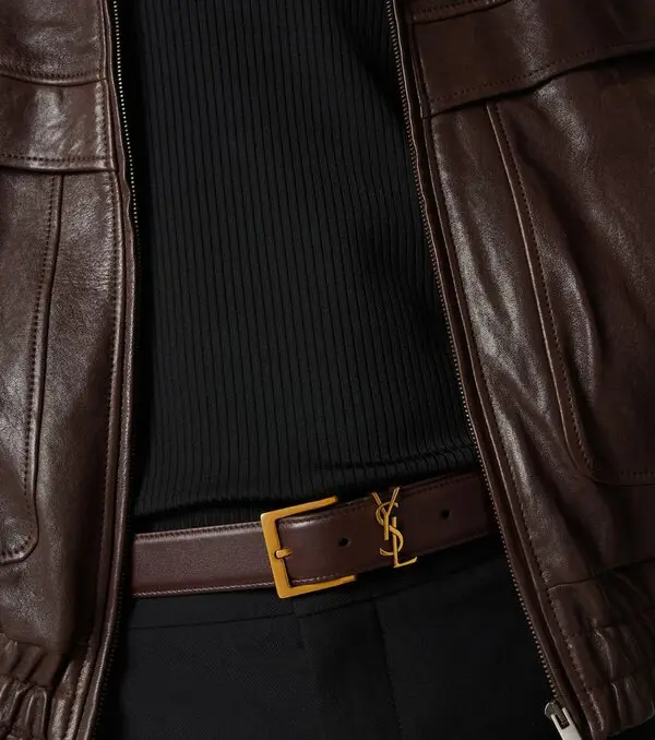 Saint Laurent Cassandre Vadim Leather Belt - Brown
