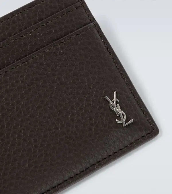 Saint Laurent Cassandre Leather Card Holder - Brown