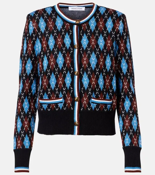 Veronica Beard Sylvane Argyle Wool And Cotton Cardigan - Multicoloured