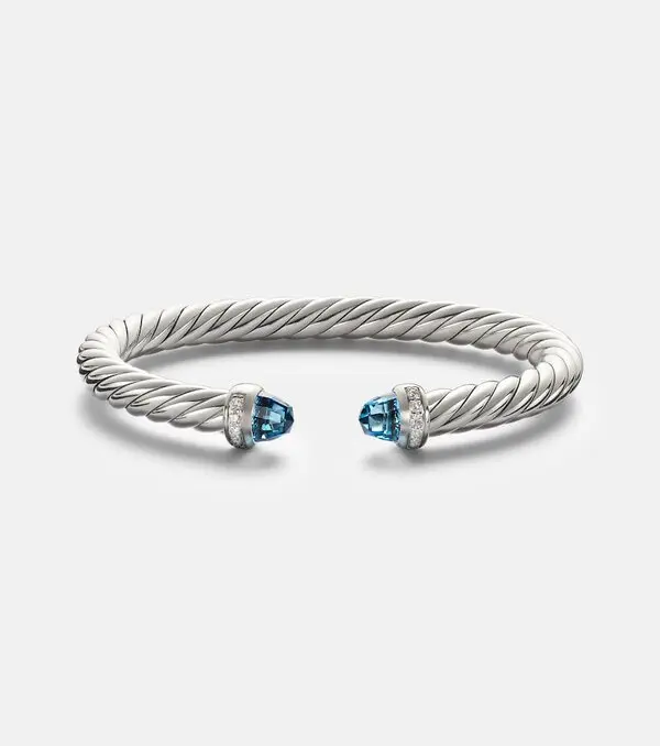 David Yurman Cable Flex Sterling Bracelet With Blue Topaz And Diamonds - Silver