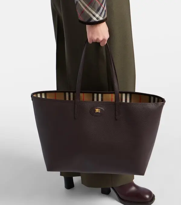 Burberry Reversible Check Medium Leather Tote - Brown