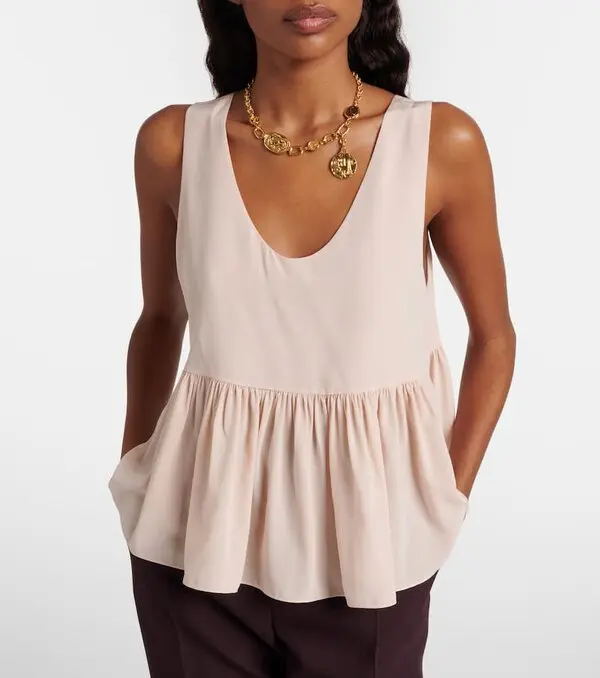 Chloé Peplum Silk Crepe De Chine Top