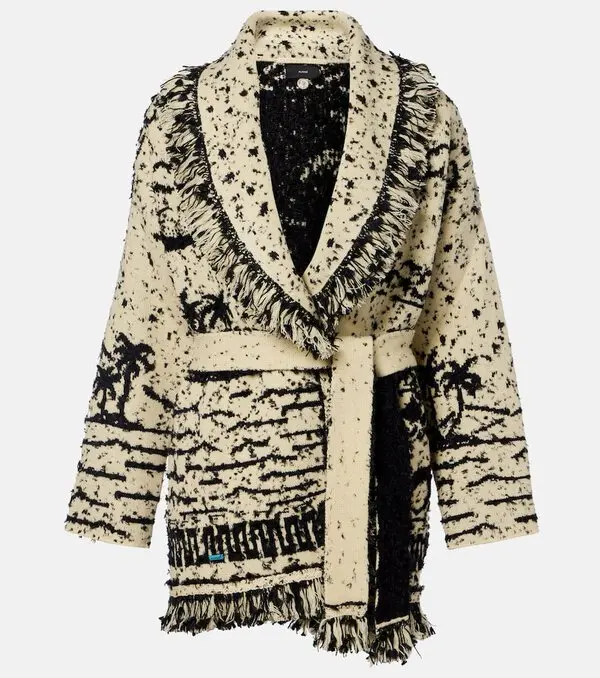 Alanui Ocean Whispers Fringed Wool-blend Cardigan - Yellow
