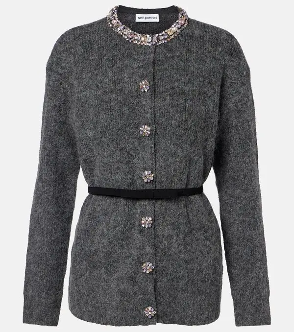 SELF-PORTRAIT Belted Embellished Cardigan
