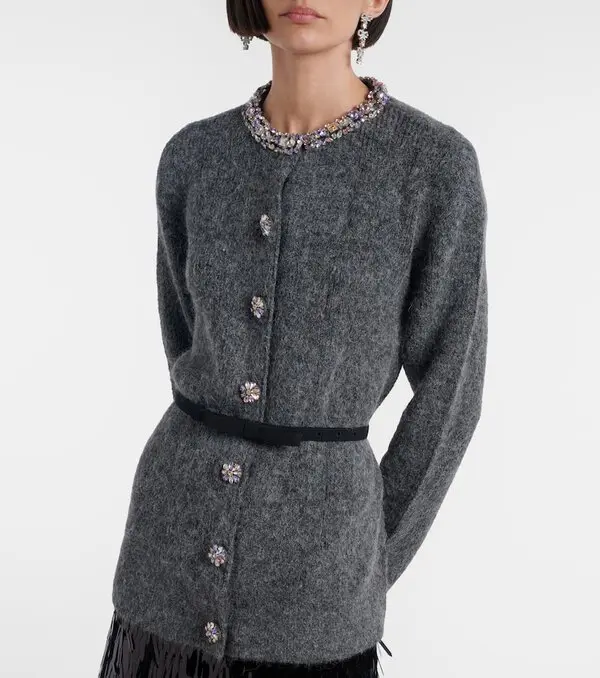 SELF-PORTRAIT Belted Embellished Cardigan