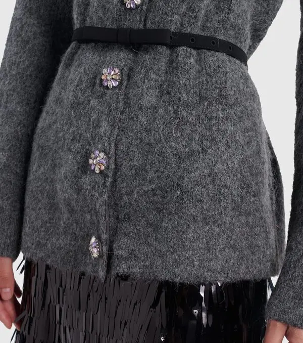 SELF-PORTRAIT Belted Embellished Cardigan
