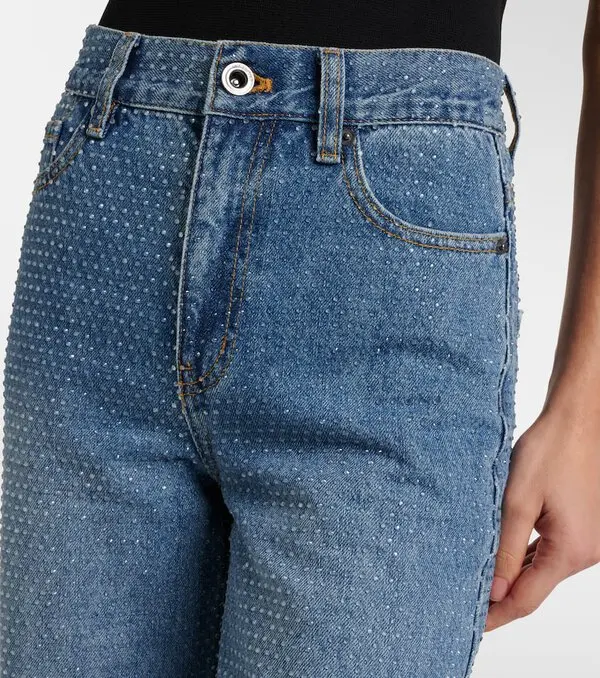 SELF-PORTRAIT Embellished High-rise Straight Jeans