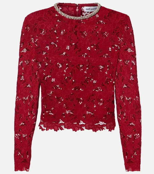 SELF-PORTRAIT Embellished Guipure Lace Top