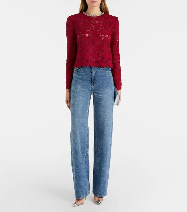 SELF-PORTRAIT Embellished Guipure Lace Top