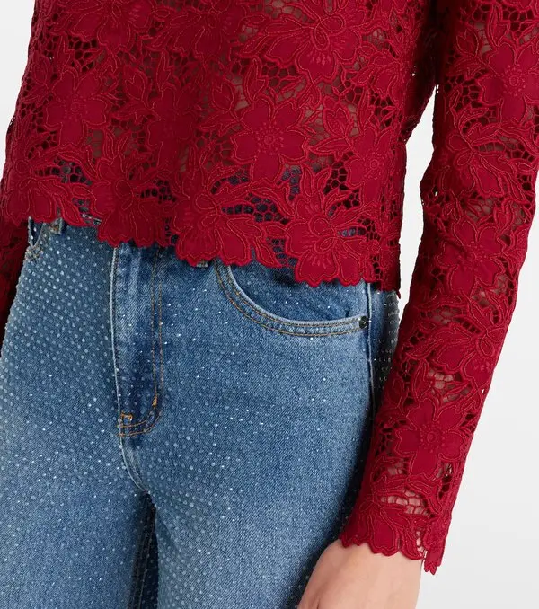 SELF-PORTRAIT Embellished Guipure Lace Top