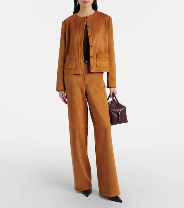 Stouls My Theo Suede Wide-leg Pants - Brown