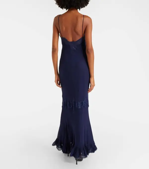 SELF-PORTRAIT Lace-trimmed Georgette Gown