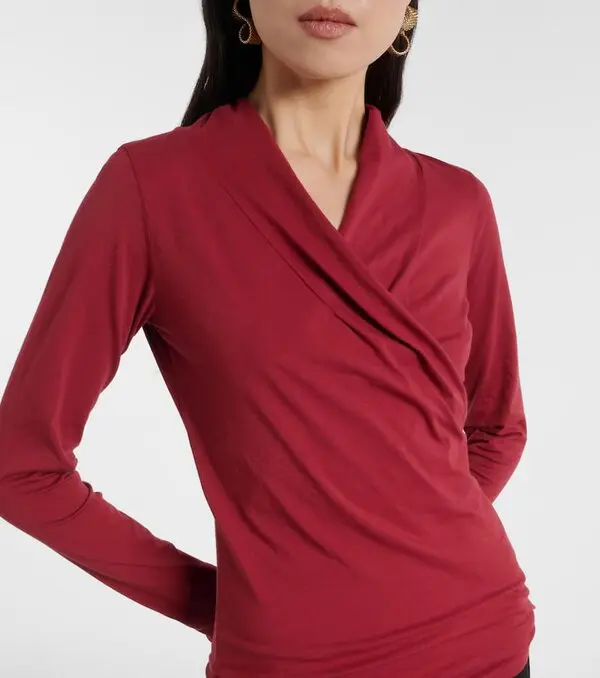Velvet By Graham & Spencer Meri Cotton-blend Jersey Wrap Top - Red