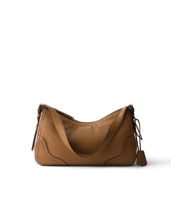 Prada Aimée Large Leather Shoulder Bag - Brown