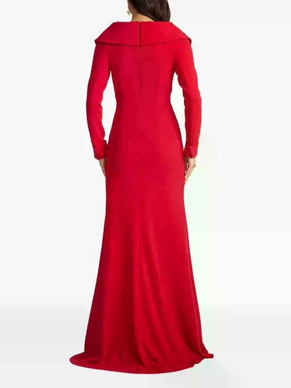 Tadashi Shoji Long-sleeve Ruffle Crepe Gown