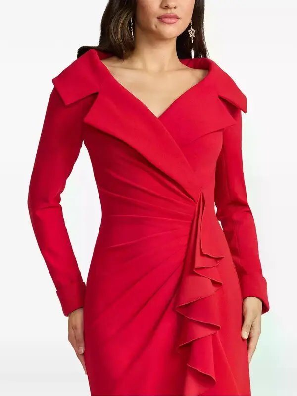 Tadashi Shoji Long-sleeve Ruffle Crepe Gown