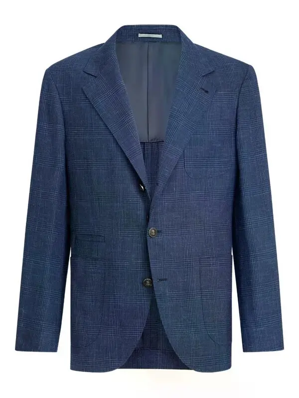 Brunello Cucinelli Prince Of Wales Patch-pocket Blazer - Blue