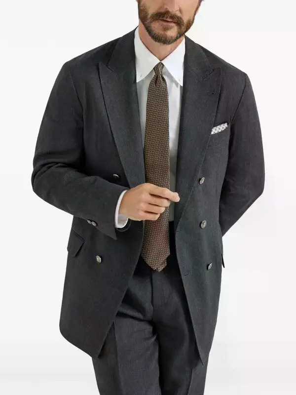 Brunello Cucinelli Chevron Double-breasted Blazer - Grey