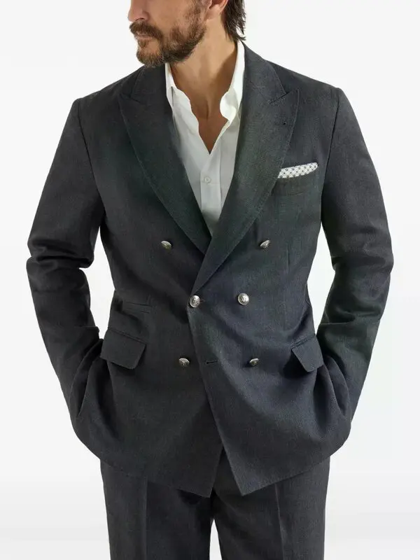 Brunello Cucinelli Chevron Double-breasted Blazer - Grey
