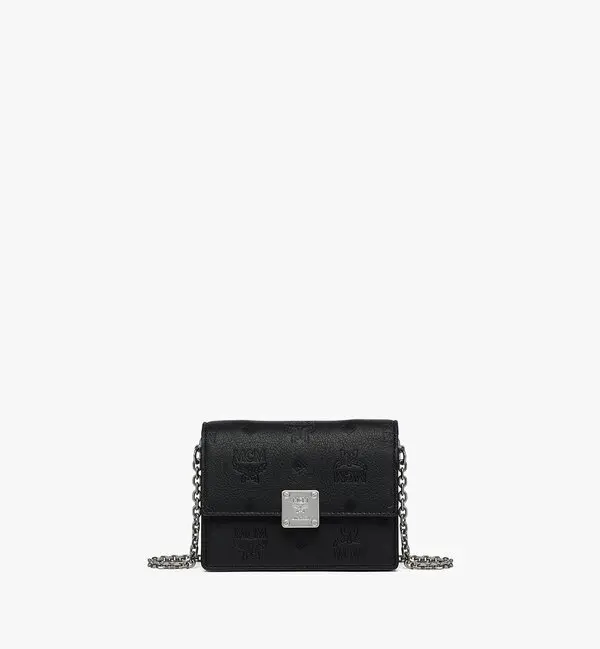 Mcm Aren Chain Wallet In Embossed Monogram Leather - Black