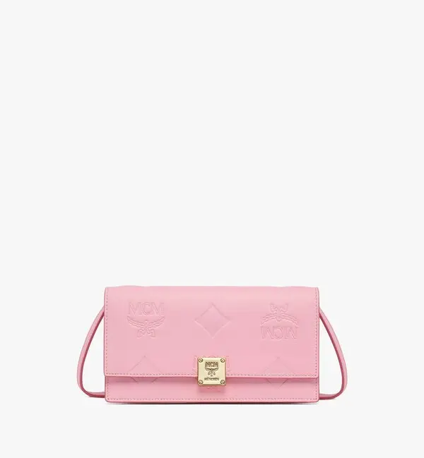 Mcm Aren Chain Wallet In Embossed Monogram Leather - Lotus Pink