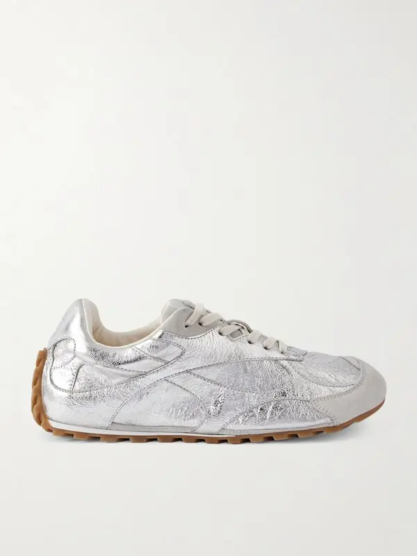 Bottega Veneta Orbit Flash Metallic Leather Sneakers - Silver