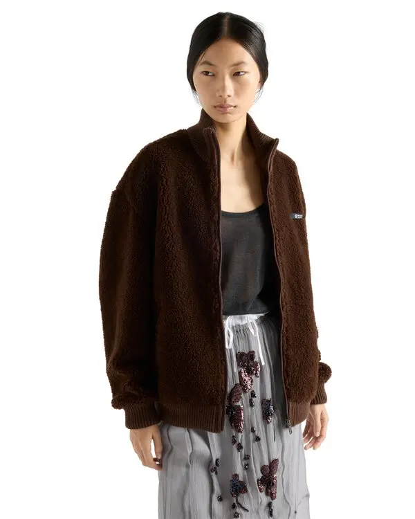 Prada Fleece Zip-up Jacket - Brown
